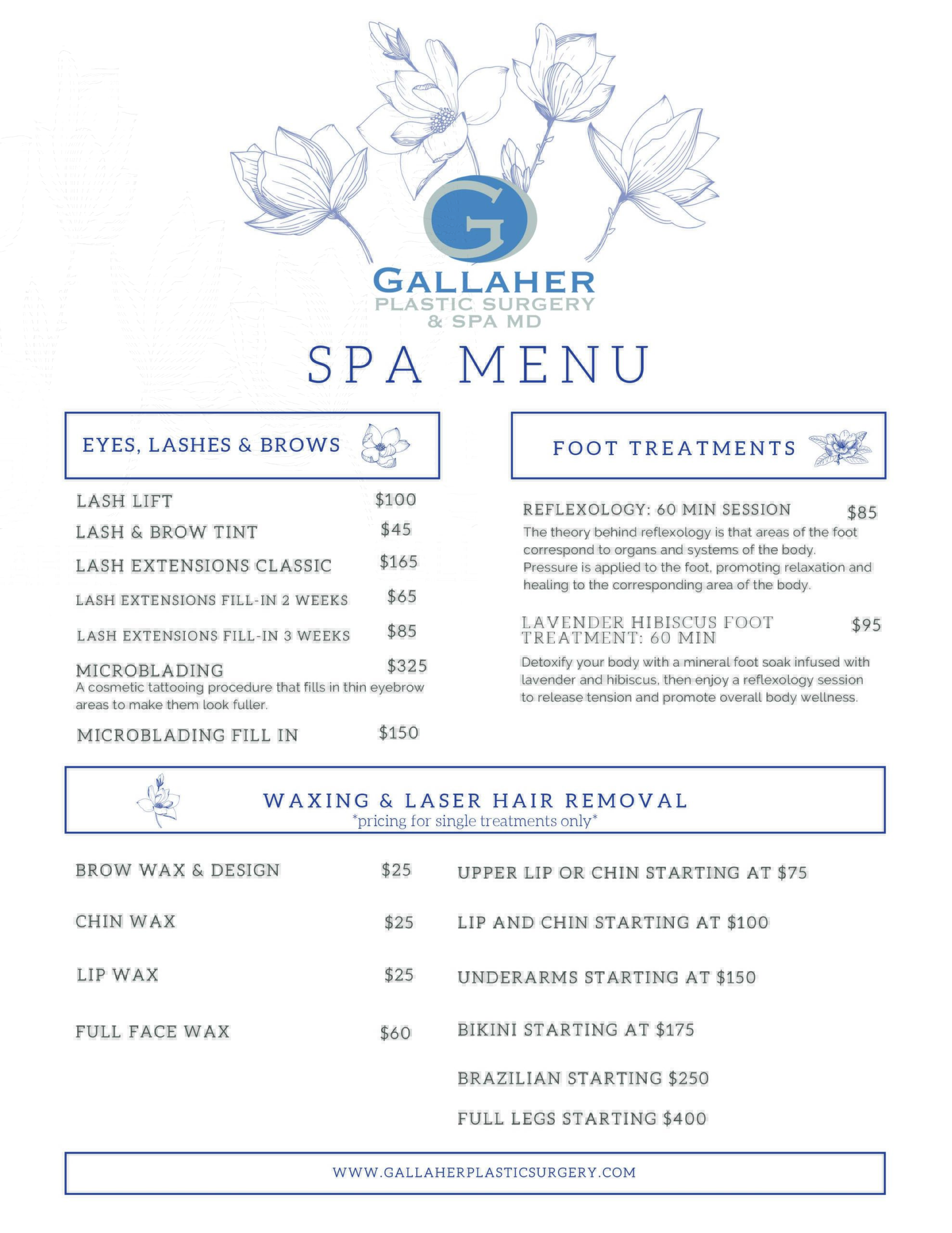 Spa Service Menu Knoxville, TN - Gallaher Plastic Surgery