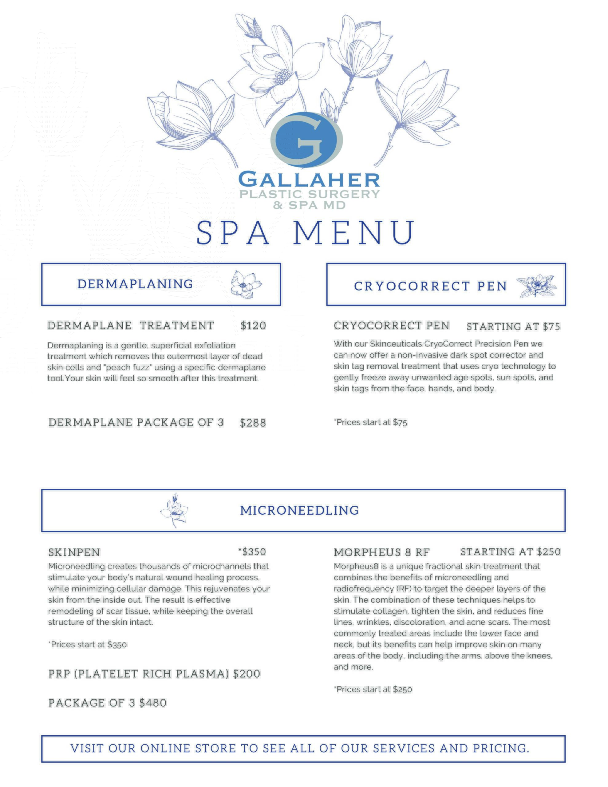 Spa Service Menu Knoxville, TN - Gallaher Plastic Surgery